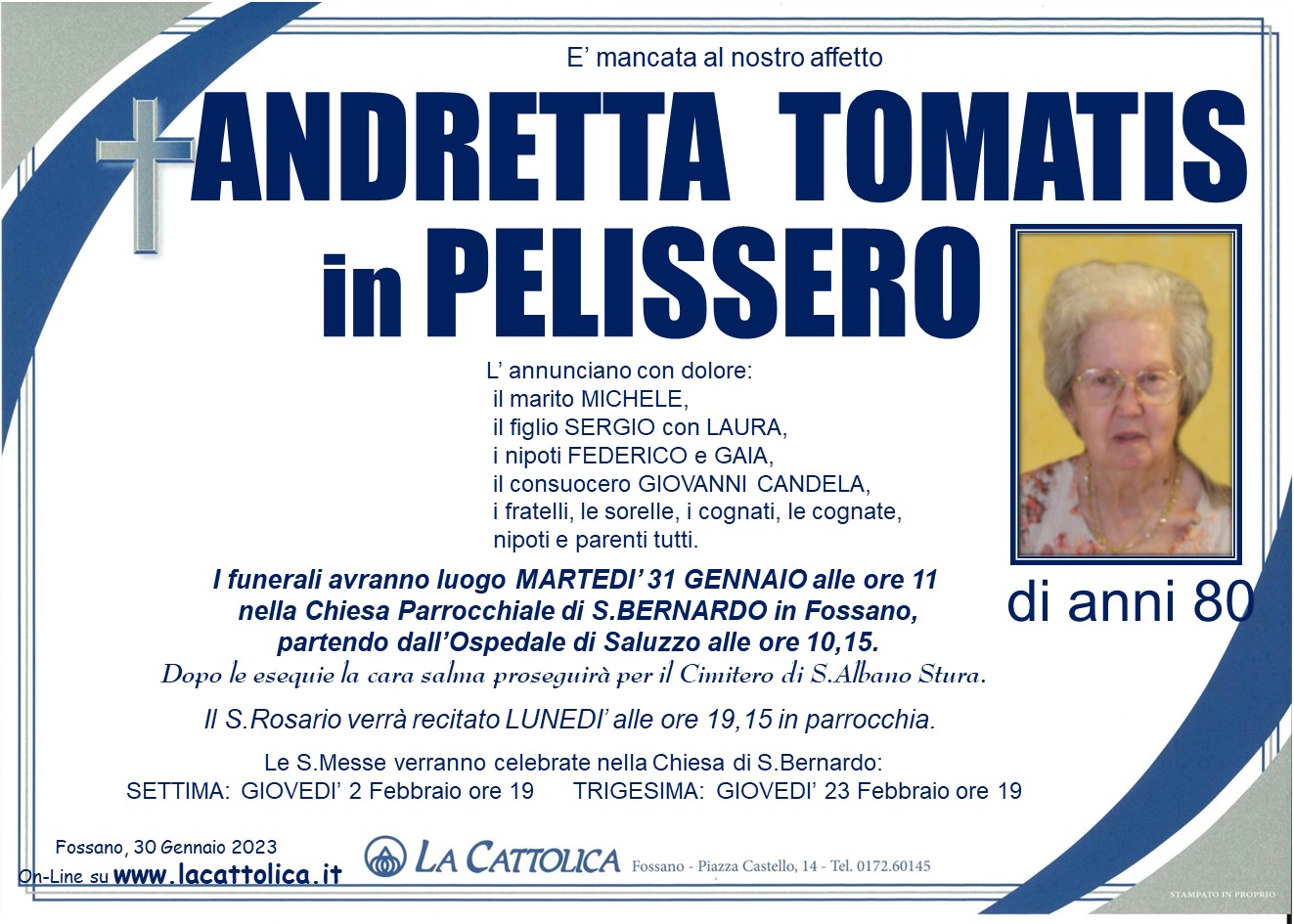 Necrologi – Onoranze funebri La Cattolica – Fossano – Cuneo