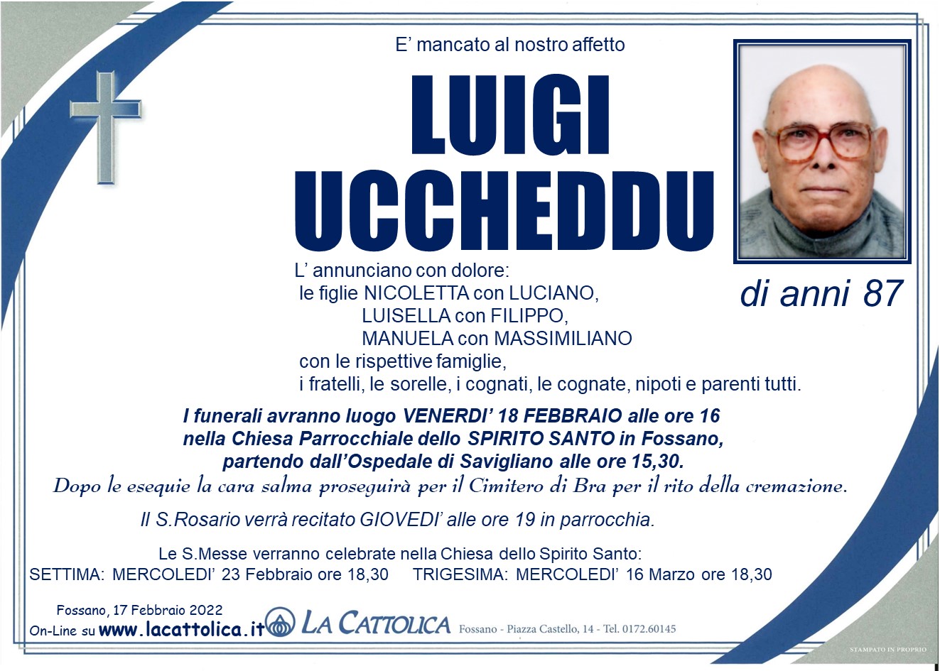 Luigi Uccheddu – Onoranze funebri La Cattolica – Fossano – Cuneo