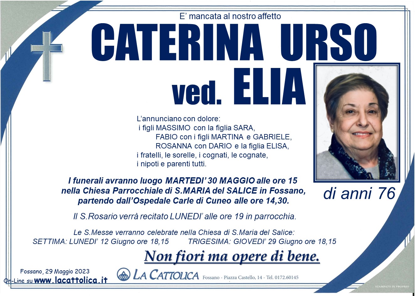 Necrologi – Onoranze funebri La Cattolica – Fossano – Cuneo