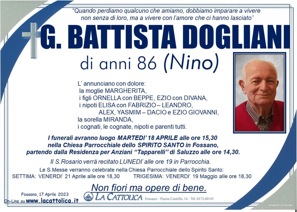 Giovanni Battista Dogliani (Nino) – Onoranze funebri La Cattolica – Fossano – Cuneo